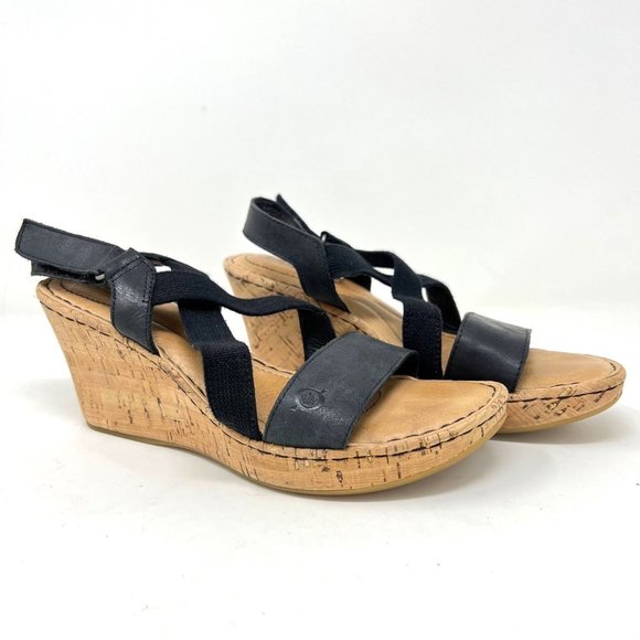 Born | Shoes | Born Navy Blue Leather Upper Cork Wedge Heel Sandals ...